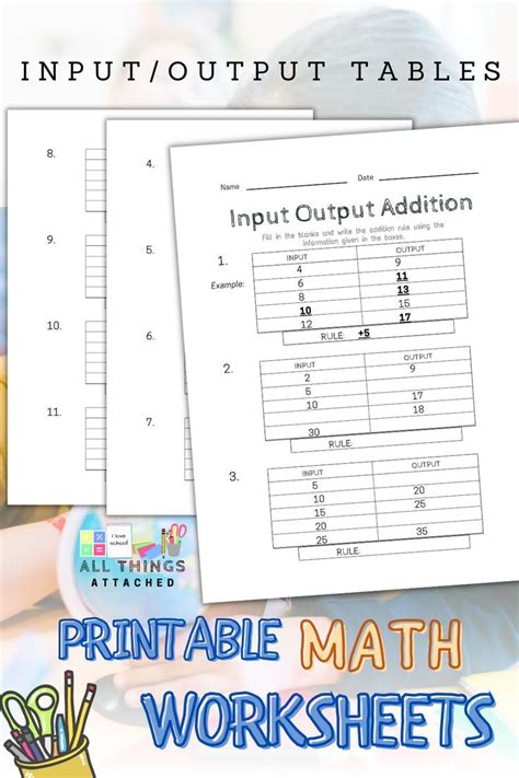 Input Output Table Worksheets 2nd 3rd Grade Addition Rules Number
