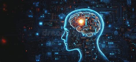 Digital Brain Visualization with Circuitry Background, Futuristic Technology Concept, Artificial ...
