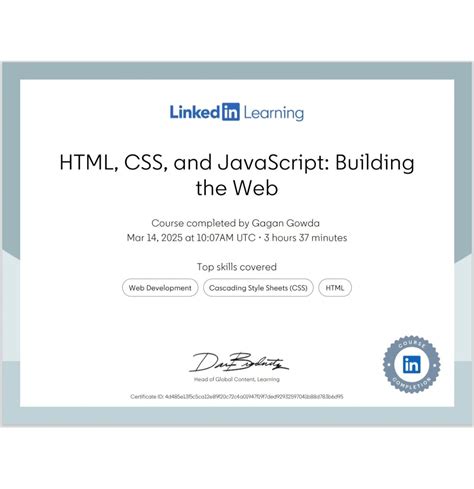 Excited To Share That Ive Completed A Certification In Html Css And