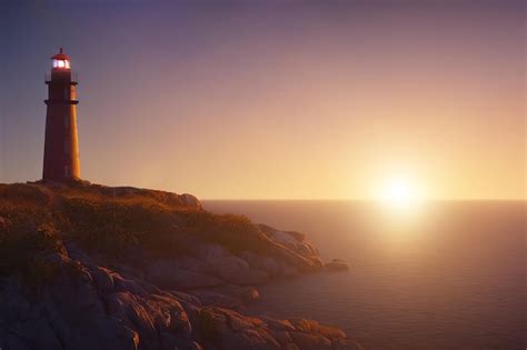 Premium Photo Light Beam Of A Lighthouse With Copy Space At Sunset