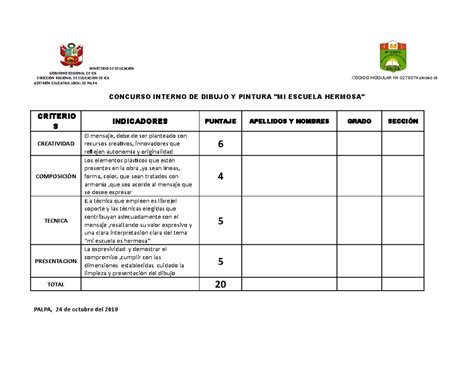Rubrica Para Evaluar Cuadro De Dibujo Y Pintura Dibujo Color Images