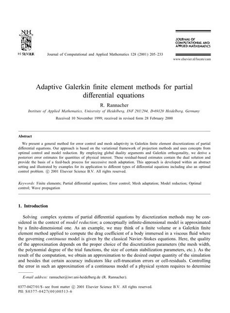 Pdf Adaptive Galerkin Finite Element Methods For Partial Differential