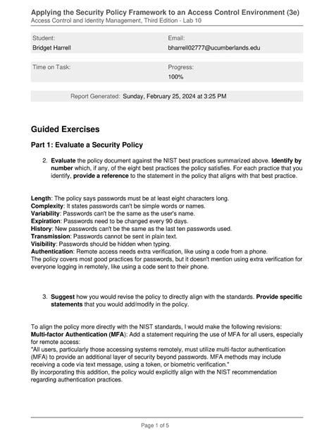 Lab 10 Applying The Security Policy Framework To An Access Control Environment 3e Bridget