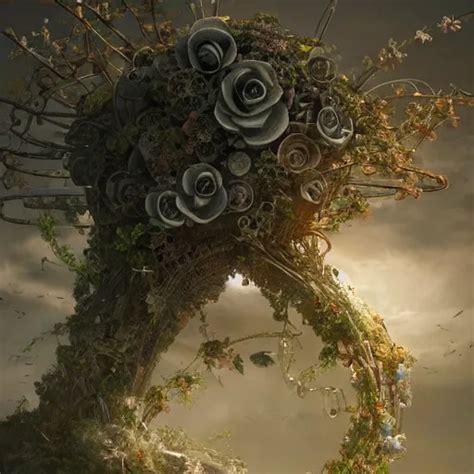 Intricate Bio Mechanical Flowers Intertwined With Stable Diffusion