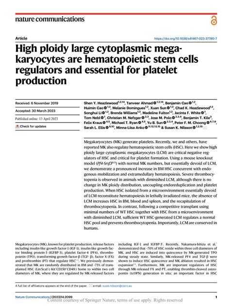 Pdf High Ploidy Large Cytoplasmic Megakaryocytes Are Hematopoietic