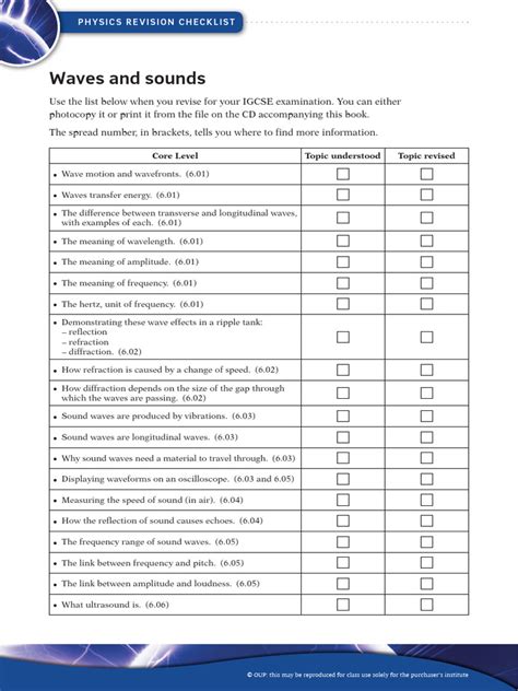 Igcse Physics Rev Checklist Waves And Sounds Pdf