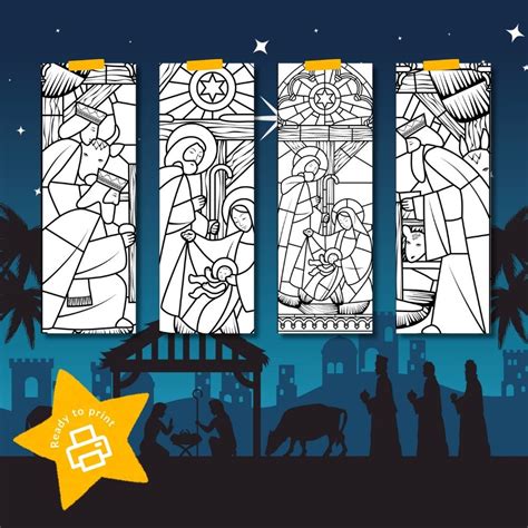 Stained Glass Nativity Coloring Bookmarks Download Mum In The Madhouse