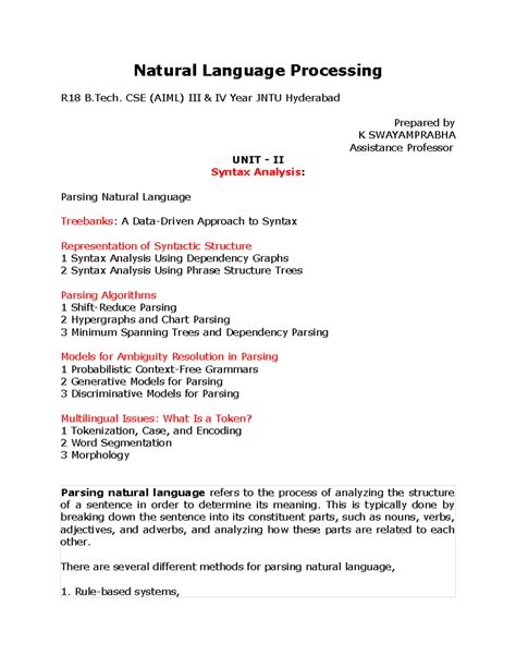 Unit Vi Notes Unit Vi Discourse Analysis And Lexical Resources