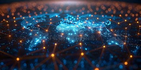 Global Network Represented By Interconnected World Map Elements Sourced