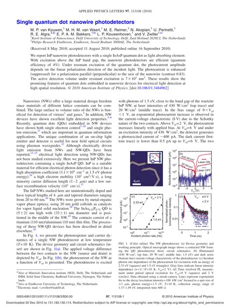 Pdf Single Quantum Dot Nanowire Photodetectors