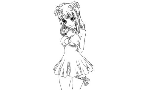 Wallpaper Girl Sexy Cleavage Long Hair Dress Boobs Anime Flowers