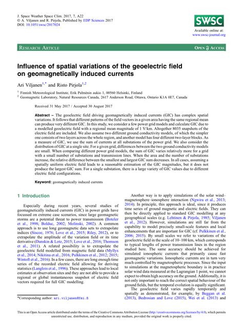 Pdf Influence Of Spatial Variations Of The Geoelectric Field On Geomagnetically Induced Currents
