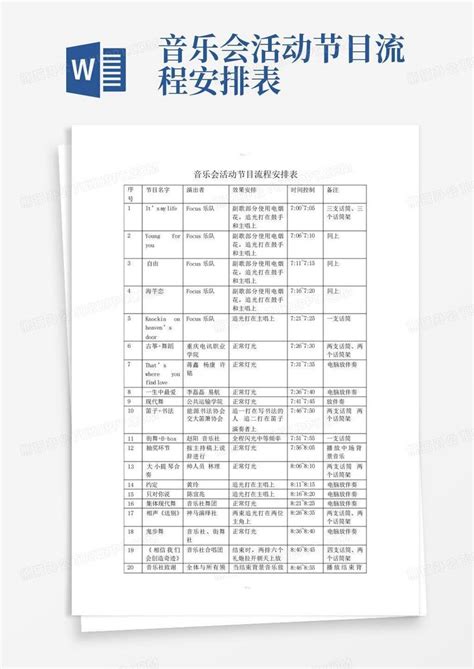 音乐会活动节目流程安排表word模板下载 编号lazpeany 熊猫办公