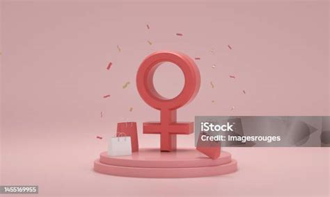 여성 성별 기호와 분홍색 배경에 연단에 있는 선물 상자 세계 여성의 날의 개념 0명에 대한 스톡 사진 및 기타 이미지 0명