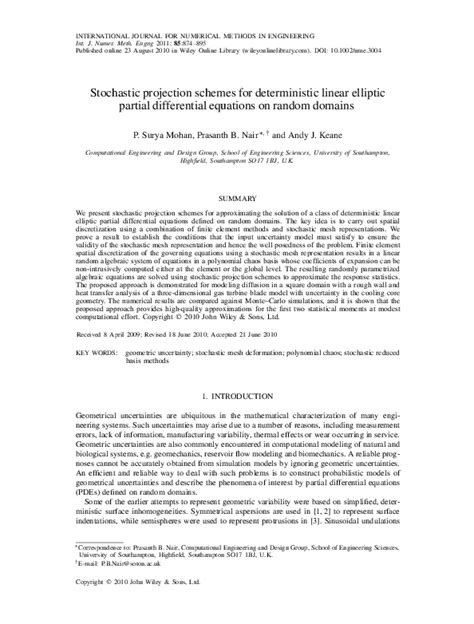 Pdf Stochastic Projection Schemes For Deterministic Linear Elliptic