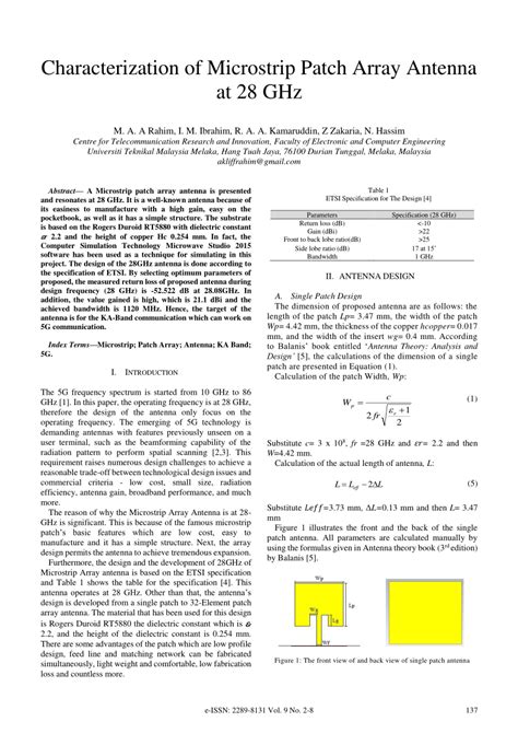 pdf characterization of microstrip patch array antenna at 28 ghz