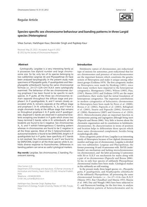 Pdf Species Specific Sex Chromosome Behaviour And Banding Patterns In