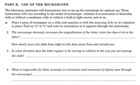 PART B USE OF THE MICROSCOPE The Laboratory Chegg