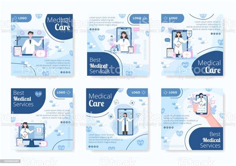 의료 의료 의료 플랫 디자인 일러스트 게시물 소셜 미디어에 적합한 사각형 배경의 편집 피드 카드 인사말 및 웹 인터넷 광고 템플릿 건강관리와 의술에 대한 스톡 벡터 아트 및