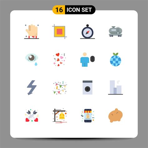 User Interface Pack Of 16 Basic Flat Colors Of Day Eye Compass Droop Pollution Editable Pack Of