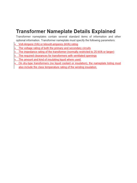 Transformer Nameplate Details Explained Download Free Pdf