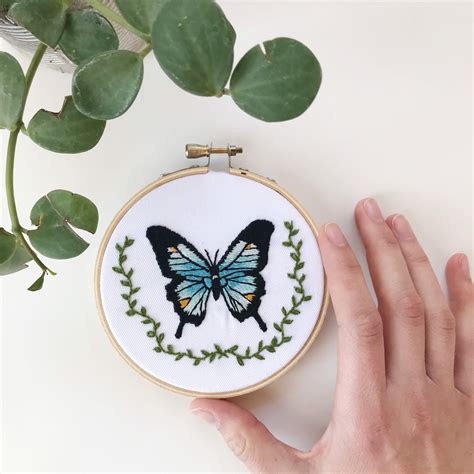 Butterfly Hand Embroidery Embroidery Hoop Art Hand Etsy