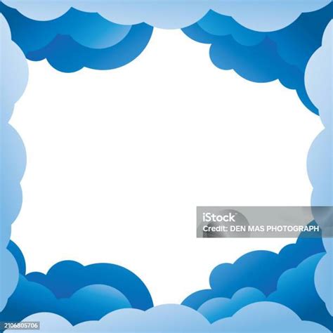 흐린 천국 장면의 테두리가 있는 만화 평면 스타일 공기 효과의 파란색 배경 하늘 구름에 대한 스톡 벡터 아트 및 기타 이미지