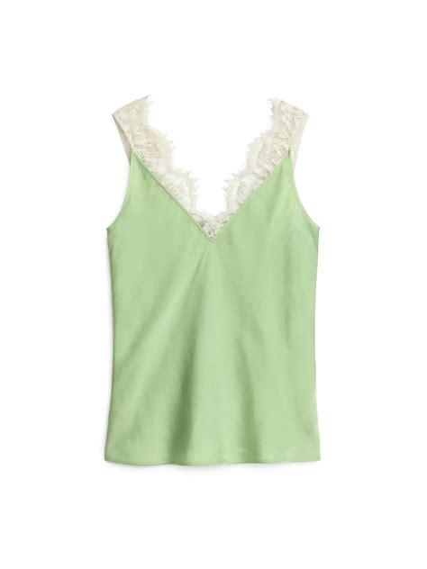 Arket Lace Detail Satin Top In Light Green Endource