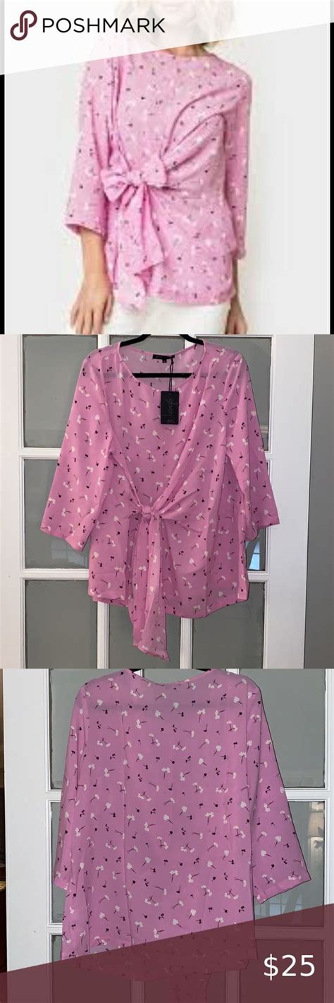 Gibsonlook Tie Front Floral Pink Blouse Xl Nwt New Pink Blouse