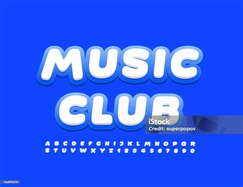 벡터 현대 전단지 음악 클럽 흰색과 파란색 알파벳 문자와 숫자 세트 Live Event에 대한 스톡 벡터 아트 및 기타 이미지 Live Event Performing