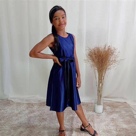 Vestido Infantil Festa Aniversário e Casamento Azul marinho