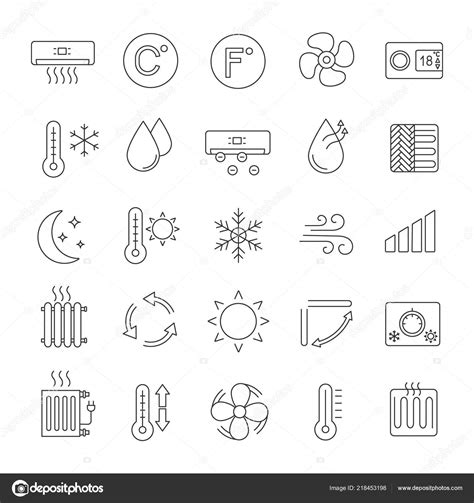 Air Conditioning Linear Icons Set Thin Line Contour Symbols Air Stock