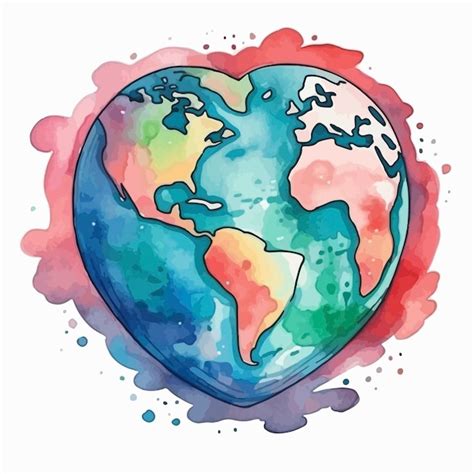 Un dibujo de acuarela de la tierra en forma de corazón Foto Premium