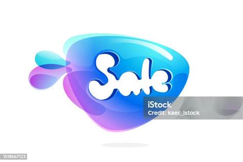 샘물과 이슬 방울로 만든 판매 태그 레터링 환경 친화적 인 이니셜 겹치는 수채화 스타일의 순수한 에코 엠블럼 3차원 형태에 대한