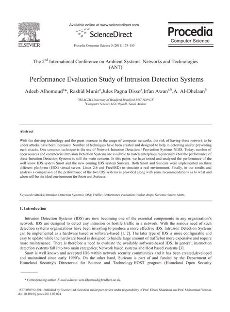 PDF Performance Evaluation Study Of Intrusion Detection Systems