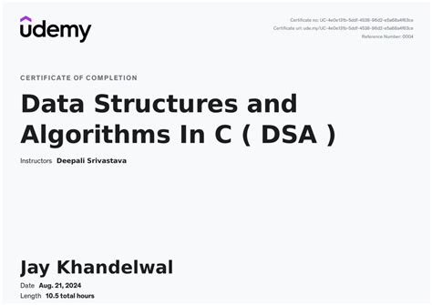 completed data structures and algorithms course on udemy jay
