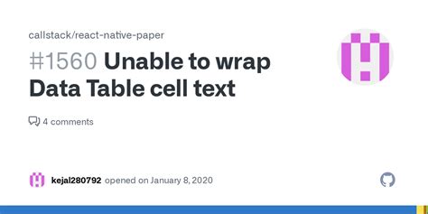 Unable To Wrap Data Table Cell Text · Issue 1560 · Callstackreact Native Paper · Github