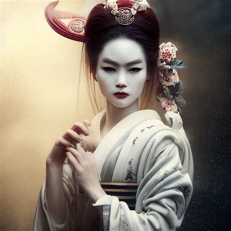 Elden Ring Style Beautiful Smiling Geisha Perfect Milky White