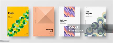 회사 Id 브로셔 템플릿 컬렉션입니다 비즈니스 프리젠 테이션 벡터 A4 수직 방향 전면 페이지 모형 세트 기업 보고서 커버 추상 기하학적 일러스트 디자인 레이아웃 번들 0