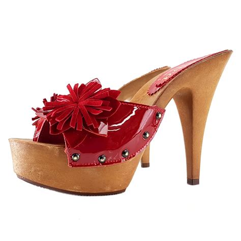 Fetish Clogs With Red Flower And Very High Heel On Zoccolifetish