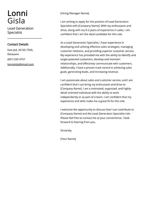 Lead Generation Specialist Cover Letter Job Description Sample And Guide
