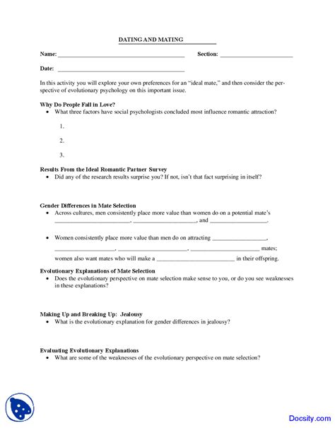 Dating And Mating Advanced Placement Psychology Quiz Docsity
