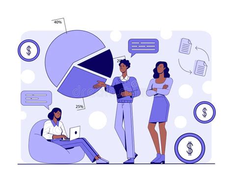 Business Team With Pie Chart Data Analysis Vector Illustration Stock