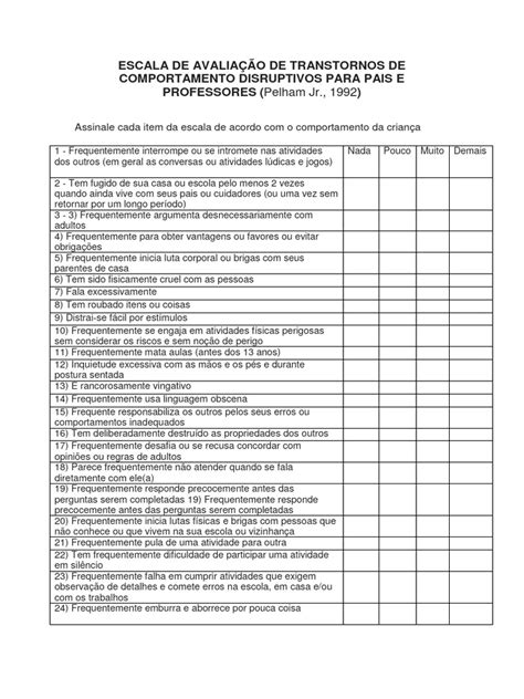 Escala Para Tod Pdf Transtorno De Déficit De Atenção E Hiperatividade
