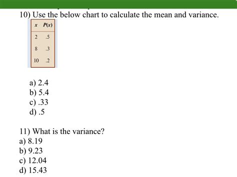 [solved] 10 use the below chart to calculate the mean and variance a