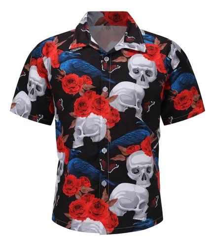 Camisas Hawaianas De Hombre Con Estampado De Calavera Meses Sin Interés
