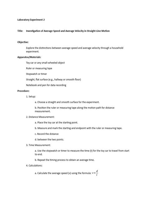 Lab Experiment 2 Pdf Experiment Velocity