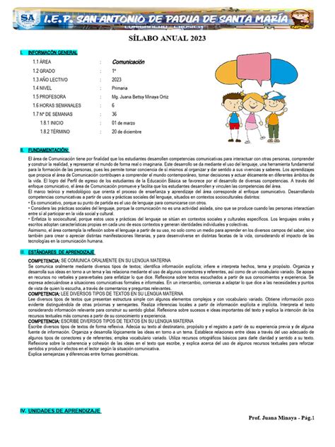 Sílabo Anual 2023 Comunicación Pdf Evaluación Aprendizaje