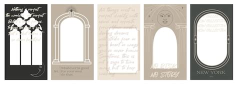 인스타 스토리 템플릿을 위한 고딕적이고 신비로운 수직 삽화 모음 프리미엄 벡터