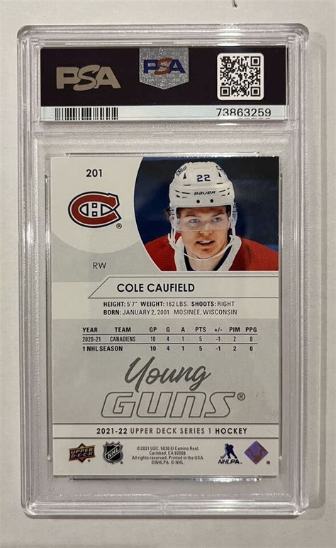 2021 Upper Deck Young Guns 201 Cole Caufield Rc Rookie Gem Mint Psa 10